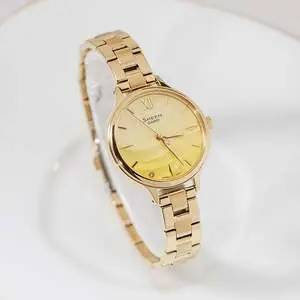 Casio Gold Tone Stainless Steel Watch With Gradient Dial And Sapphire Crystal