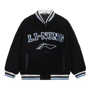 LI-NING Logo Polar Fleece Baseball Jacket - Black/blue/white