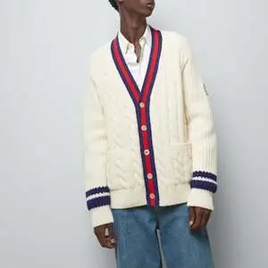 Gucci Cable Wool Knit Cardigan With Web