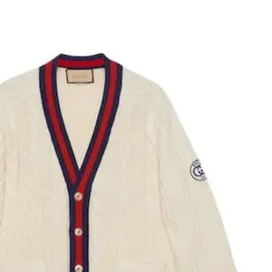 Gucci Cable Wool Knit Cardigan With Web