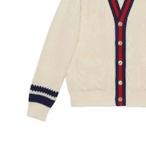 Gucci Cable Wool Knit Cardigan With Web