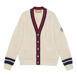 Gucci Cable Wool Knit Cardigan With Web - Ivory