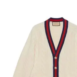 Gucci Cable Wool Knit Cardigan With Web