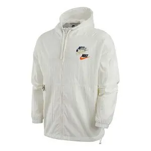Nike Alphabet Logo Printing Woven Hooded Long Sleeves Jacket Autumn White - Multi-color