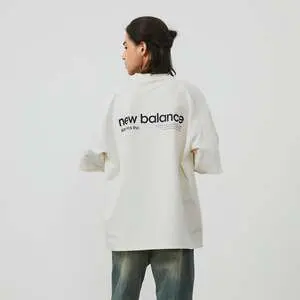 NEW BALANCE Linear Heritage Brushed Back Jersey Oversized T-shirt - White