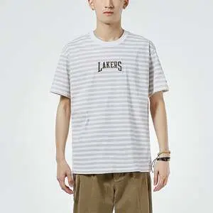 Nike Stripe Alphabet Printing Round Neck Pullover Short Sleeve Lakers T-shirt - White
