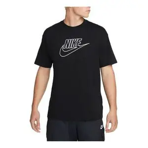 Nike Logo Printing Loose Round Neck Pullover Short Sleeve Black T-shirt - Default Color