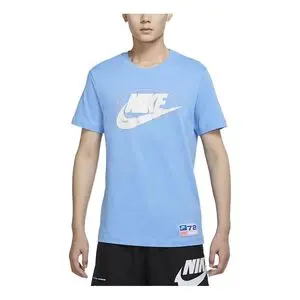 Nike Large Logo Alphabet Printing Round Neck Short Sleeve City Blue T-shirt - Multi-color