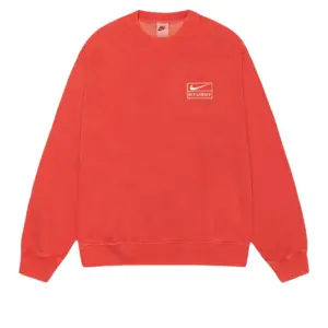 Nike X Stussy Pigment Dyed Fleece Crew Sweater 'habanero Red - Red/white