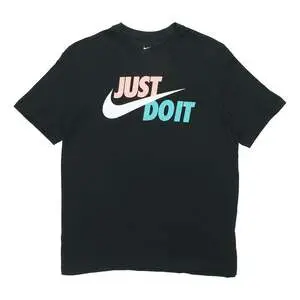 Nike Just Do It Contrasting Colors Alphabet Printing Round Neck Short Sleeve - Black