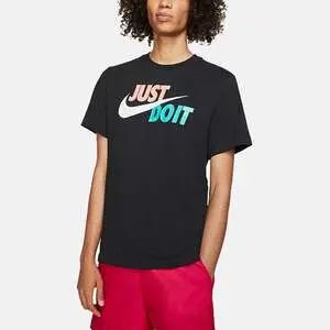 Nike Just Do It Contrasting Colors Alphabet Printing Round Neck Short Sleeve - Black