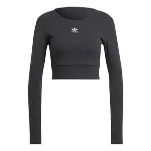 Adidas Essentials Rib Long Sleeve Cropped Tee - Black