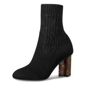 LOUIS VUITTON Silhouette Knit Monogram Sock Boot - Black/brown