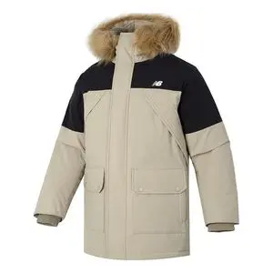 NEW BALANCE Hooded Down Jacket - Beige/black/brown