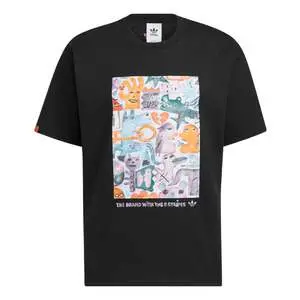 Adidas Originals Ss22 Cartoon Printing Sports Round Neck Pullover Short Sleeve Black T-shirt - Default Color