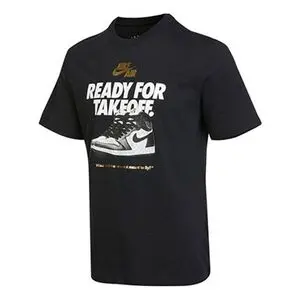JORDAN Alphabet Shoes Printing Round Neck Casual Short Sleeve Black T-shirt - Multi-color