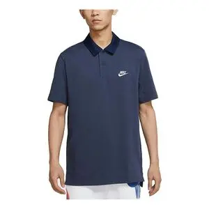Nike Athleisure Casual Sports Rugby Short Sleeve Lapel Blue Polo Shirt - Navy