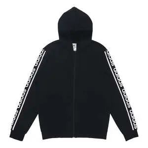 Adidas Sporty Casual Zip-up Hoodie With Logo Detail - Black