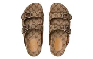 Gucci Double G Alphabet Straps Fashion Sandals - Beige/ebony