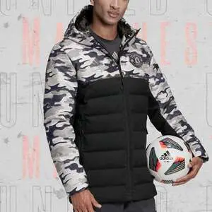 Adidas Contrasting Colors Camouflage Pattern Zipper Hooded Down Jacket