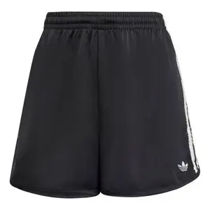 Adidas Satin Shorts With Ruffle And 3-stripes Detail - Black
