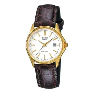 Casio Analog Quartz Watch With Croc Effect Leather Strap