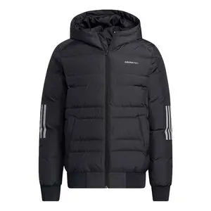 Adidas Neo Puffer Jacket With Hood And Sporty Stripes - Black