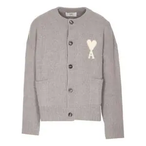 AMI Paris Big Heart Logo Alpaca Cardigan - Gray