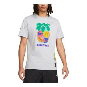 Nike Smiling Face Pattern Printing Logo Breathable Round Neck Short Sleeve Gray T-shirt - Multi-color