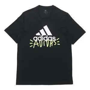 Adidas Logo Printing Round Neck Pullover Sports Short Sleeve - Black