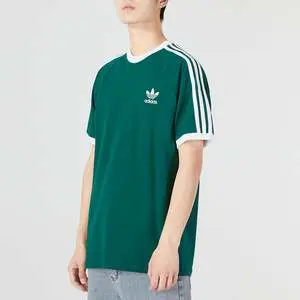 Adidas Originals 3-stripes Tee Casual Round Neck Loose Logo Stripe Short Sleeve Green - Multi-color
