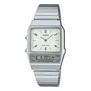 Casio Dual Time Water Resistant Stainless Steel Band Watch - Silver