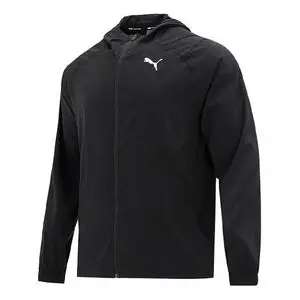 PUMA Logo Print Hooded Zip-up Jacket - Black