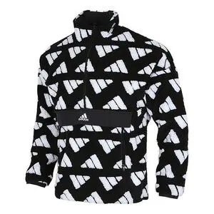Adidas Fleece Logo Printed Jacket - Black