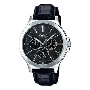 Casio Analog Quartz Watch With Leather Strap - Black