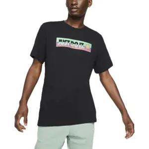 Nike Contrasting Colors Large Logo Casual Sports Round Neck Short Sleeve Black T-shirt - Multi-color
