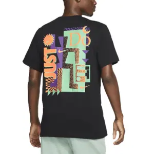 Nike Contrasting Colors Large Logo Casual Sports Round Neck Short Sleeve Black T-shirt - Multi-color