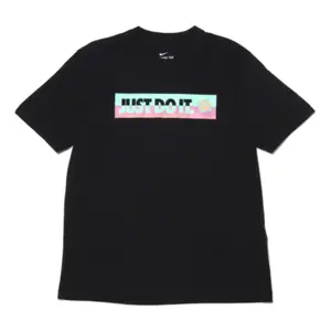 Nike Contrasting Colors Large Logo Casual Sports Round Neck Short Sleeve Black T-shirt - Multi-color