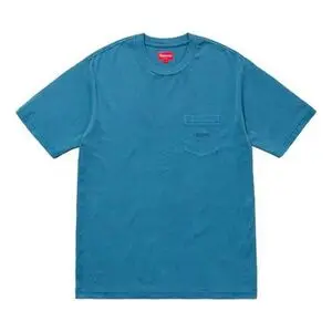 Supreme Ss18 Overdyed Pocket Tee Washed Logo Tee - Dark Blue