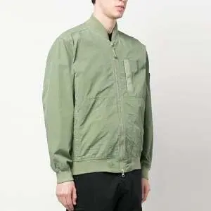 Stone Island Cupro Cotton Twill Bomber Jacket - Green