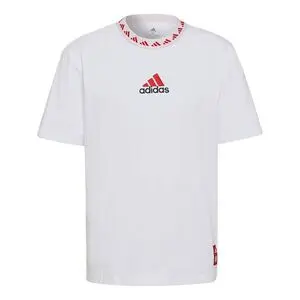 Adidas Logo Round Neck Pullover Sports Short Sleeve Bayern Munich White