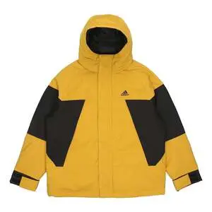 Adidas Cb Bos Logo Jkt Contrast Color Stitching Hooded Down Jacket Yellow