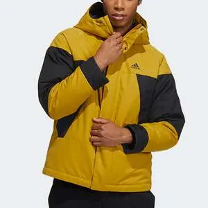Adidas Cb Bos Logo Jkt Contrast Color Stitching Hooded Down Jacket Yellow