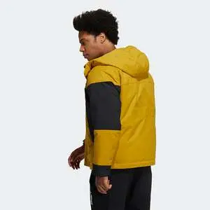 Adidas Cb Bos Logo Jkt Contrast Color Stitching Hooded Down Jacket Yellow