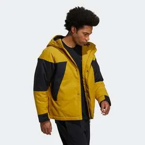Adidas Cb Bos Logo Jkt Contrast Color Stitching Hooded Down Jacket Yellow