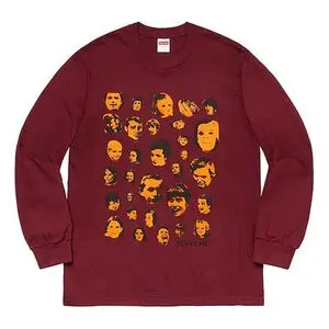 Supreme Fw19 Week 1 Faces L/s Tee Human Face Printing Long Sleeves Red - Wine Red