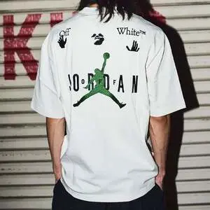 JORDAN X Off-white Mj T-shirt Asia Sizing 'white Black Forest Green - White/black/forest Green