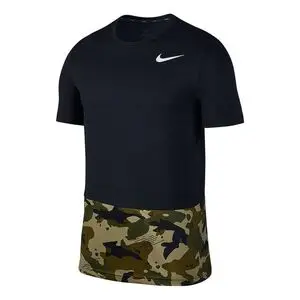 Nike Splicing Camouflage Logo Sports Short Sleeve Black T-shirt - Multi-color