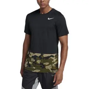 Nike Splicing Camouflage Logo Sports Short Sleeve Black T-shirt - Multi-color