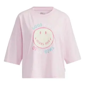 Adidas Neo Graphic Smiley Face Print Cropped T-shirt - Red